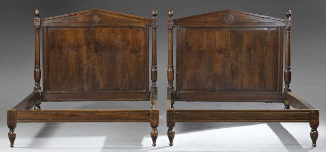 Pair Of Directoire Style Carved Walnut Beds, Late 19th