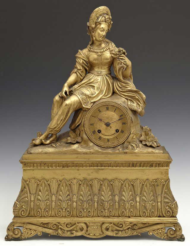 Fine French Gilt Bronze Figural Mantel Clock Mid 19th
