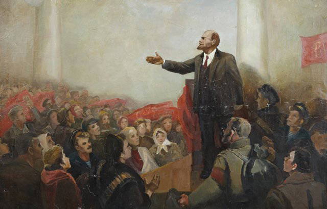 Russian School, "lenin Addressing The Crowd," 20th C.,