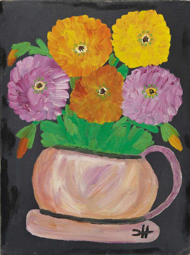 Clementine Hunter 1886 1986 Louisiana Zinnias In A