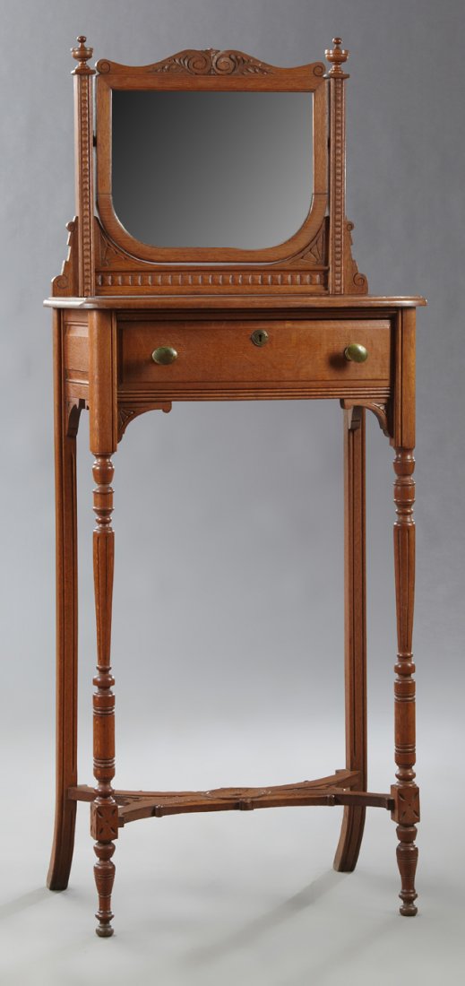 American Victorian Carved Oak Shaving Stand, late 19th