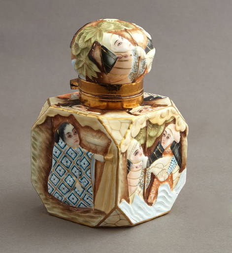 Japanese Figural Porcelain Inkwell, C. 1900, With A