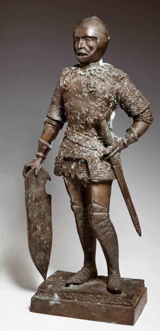 Patinated Spelter Figure, 20th C., Of A Knight In