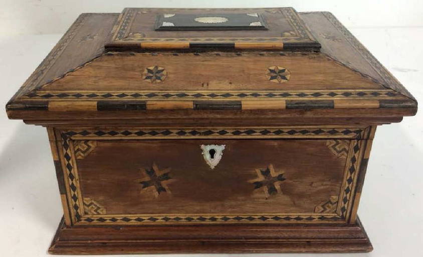 Antique 19th C Sailors Lovers Inlaid Box