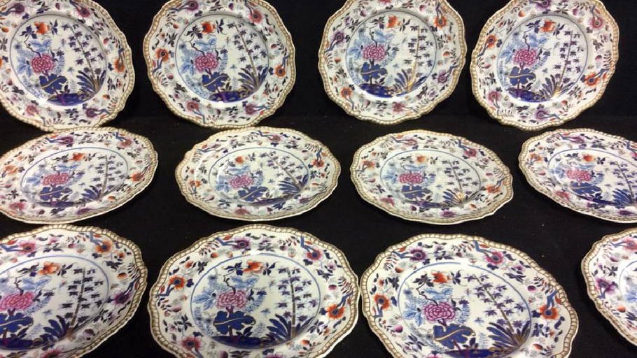 Set 12 Antique Spode New Stone Pattern 4074 Plates