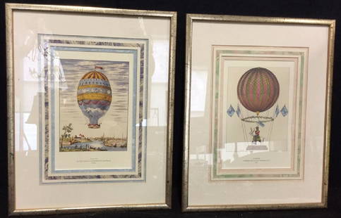 Pair Of French Lithographs Of Hot Air Balloons
