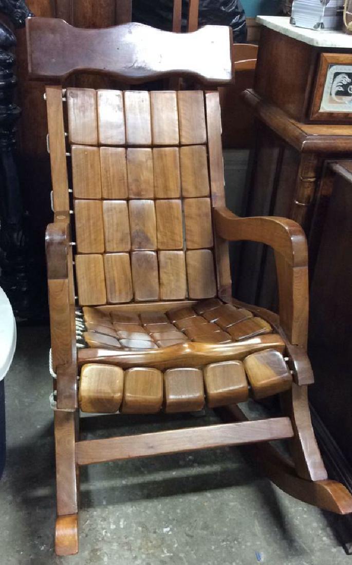 535: RUSSIAN STYLE CARVED WOOD SKELETON ROCKING CHAIR