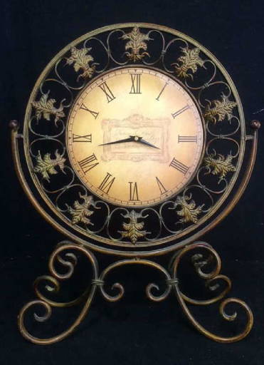 Gold Toned Ornate Metal Frame Table Clock