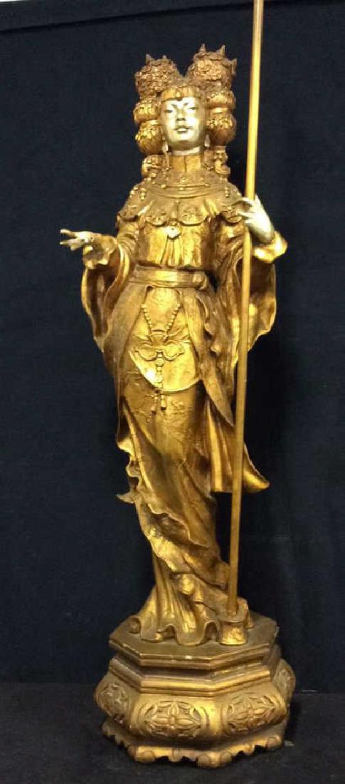 Gold Toned Painted Oriental Female Statue