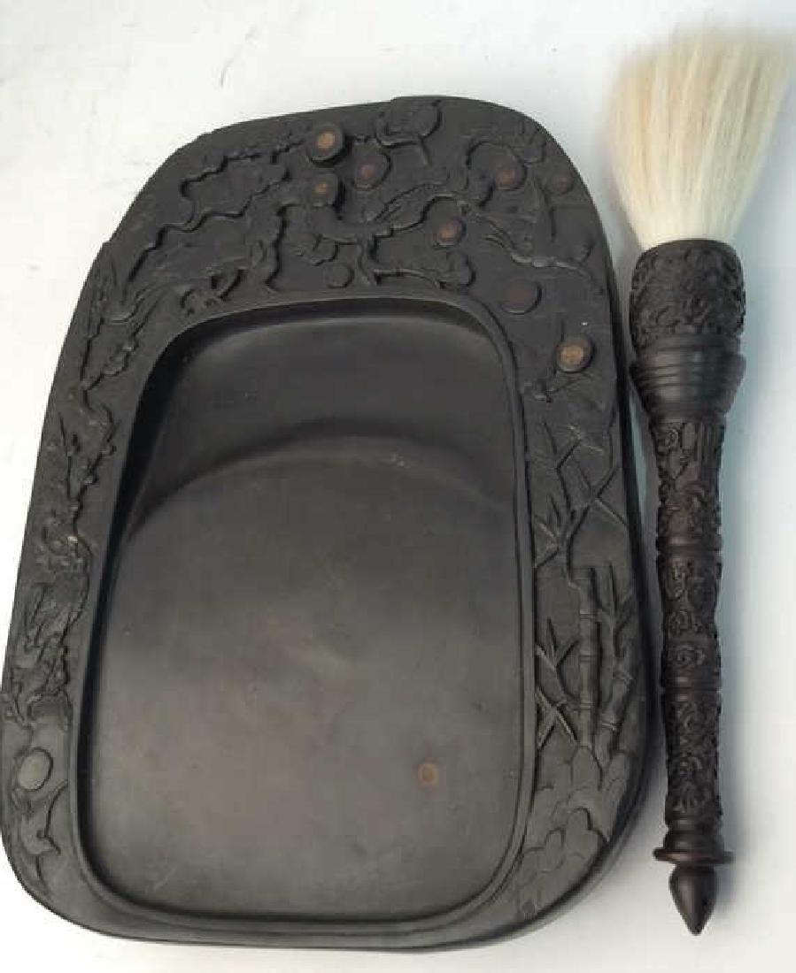 Antique Chinese Calligraphy Ink Stone C1890's W Br