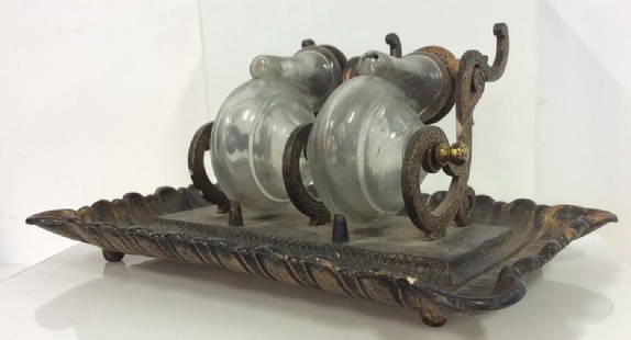 Antique C1880 Victorian Brass Inkwell Set With Bald