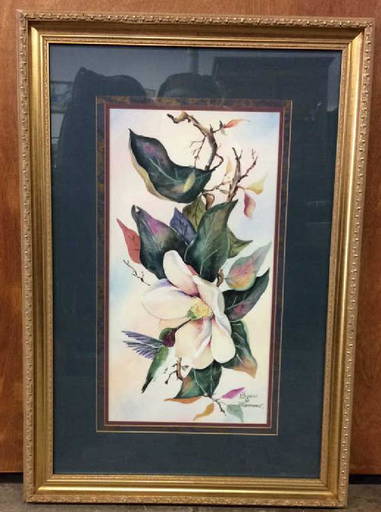 B. Sumrall Signed Hummingbird Floral Watercolor