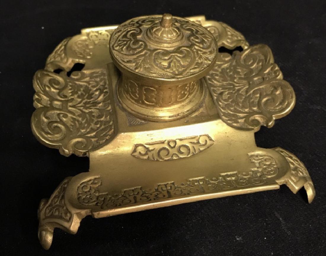 Vintage Brass Toned Metal Footed Inkwell