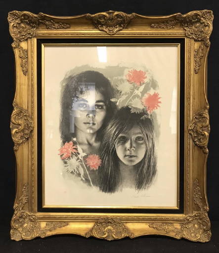 Sandu Liberman 2 Girls & Flowers Lithograph