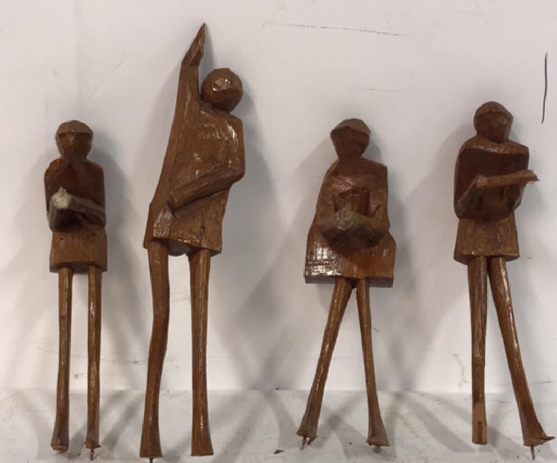 Set Wooden Carved Human Folk Art Figures