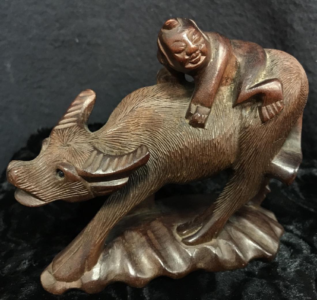 Vintage Carved Rosewood Chinese Ox & Rider
