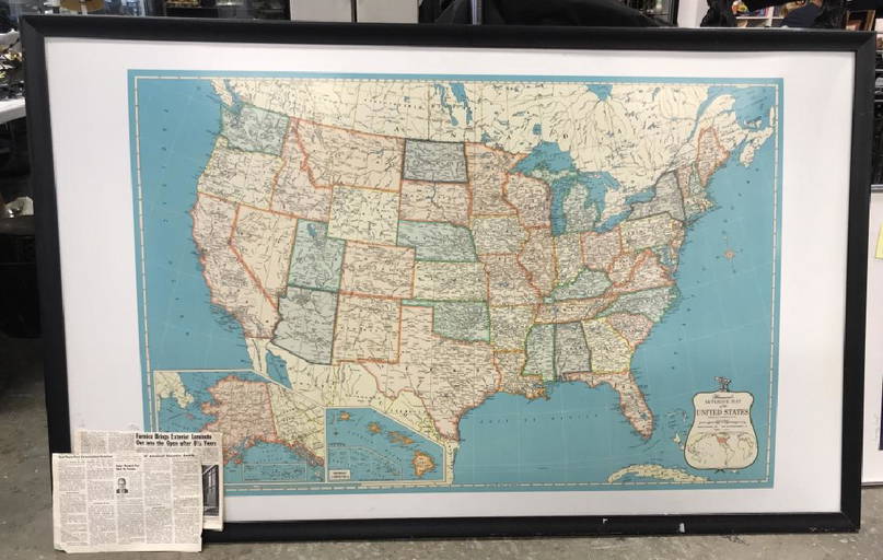Vintage Formica Prototype Framed Map Of Usa