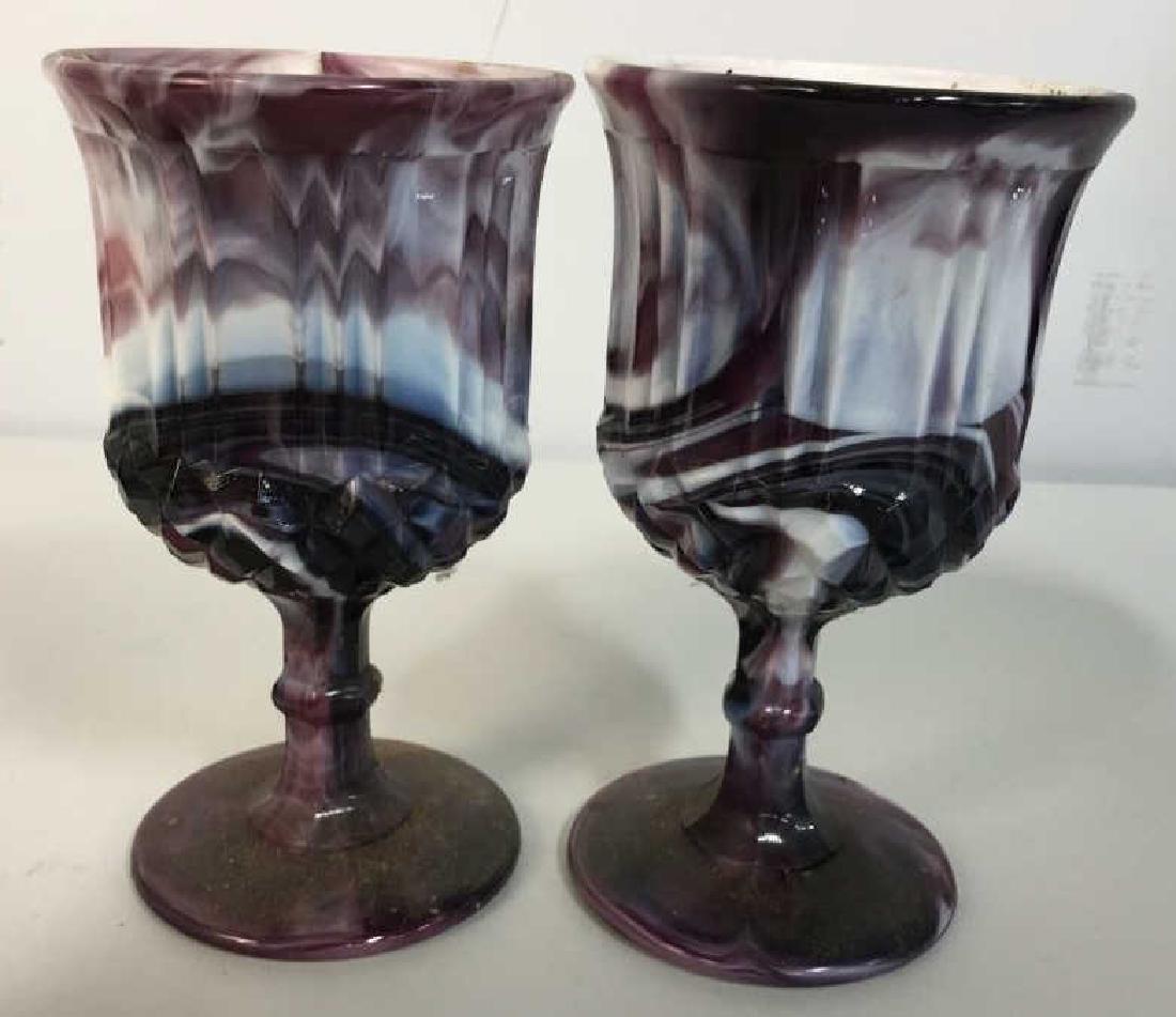 Pair Antique Purple Slag Glass Goblets