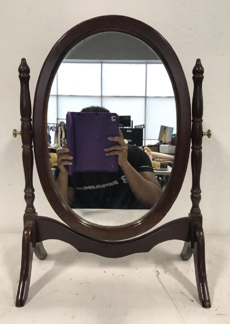 Carved Oval Wooden Rotating Mirror