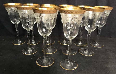 24k Gold Rimmed Etched Crystal Stemware