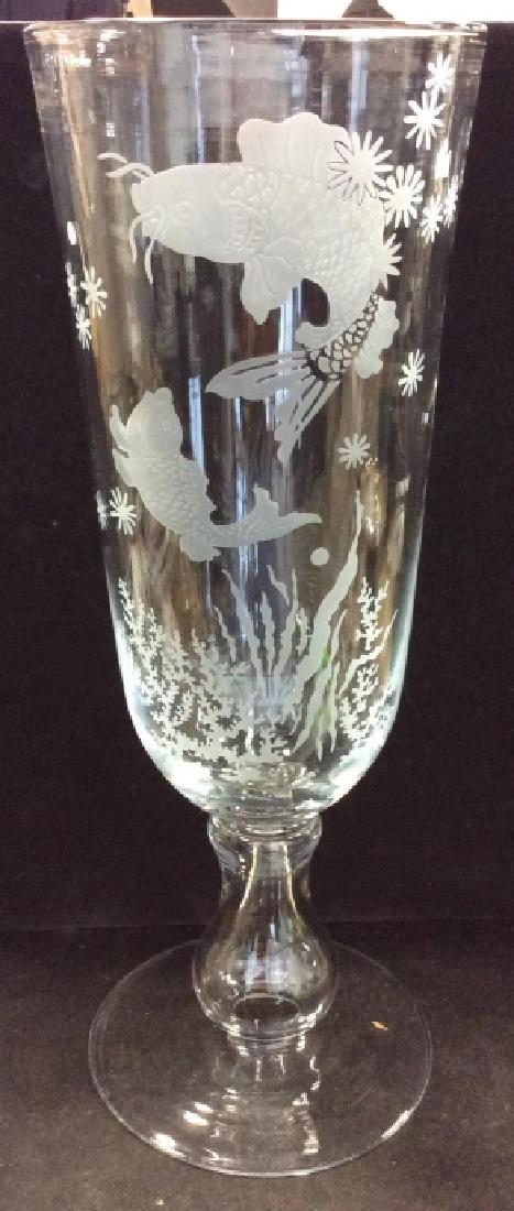 Large Etched Frosted Crystal Vase