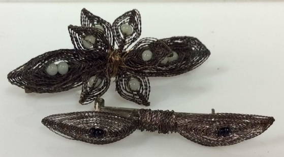 Pair Vintage Handcrafted Wire Brooch Pins