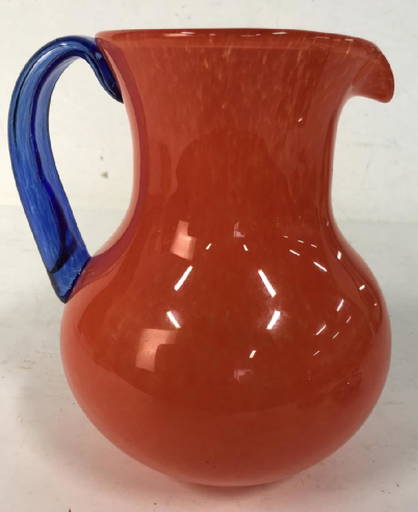 Vintage Hand Formed Orange Art Glass Pitcher