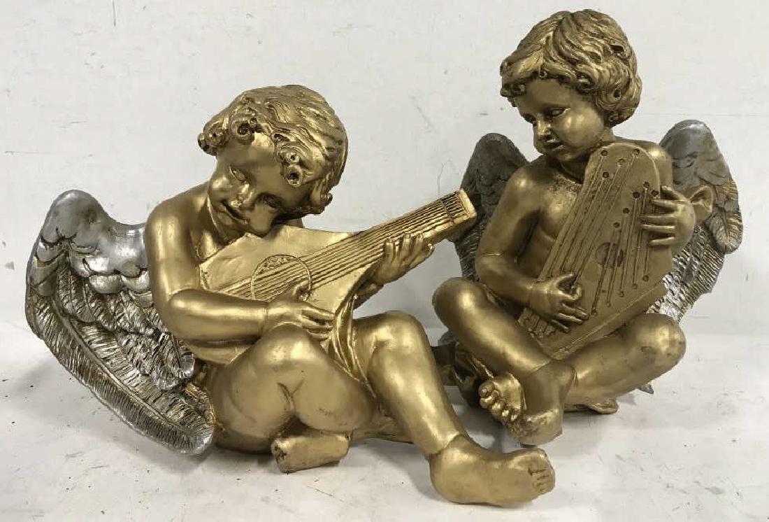 Pair of Gilded Cherub Figurines W Instruments