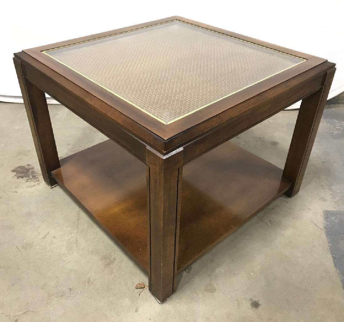 Vintage Wooden Side Table With Glass Top