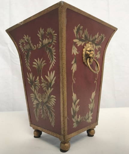 Painted Metal Bin With Lion Head Knocker Handles