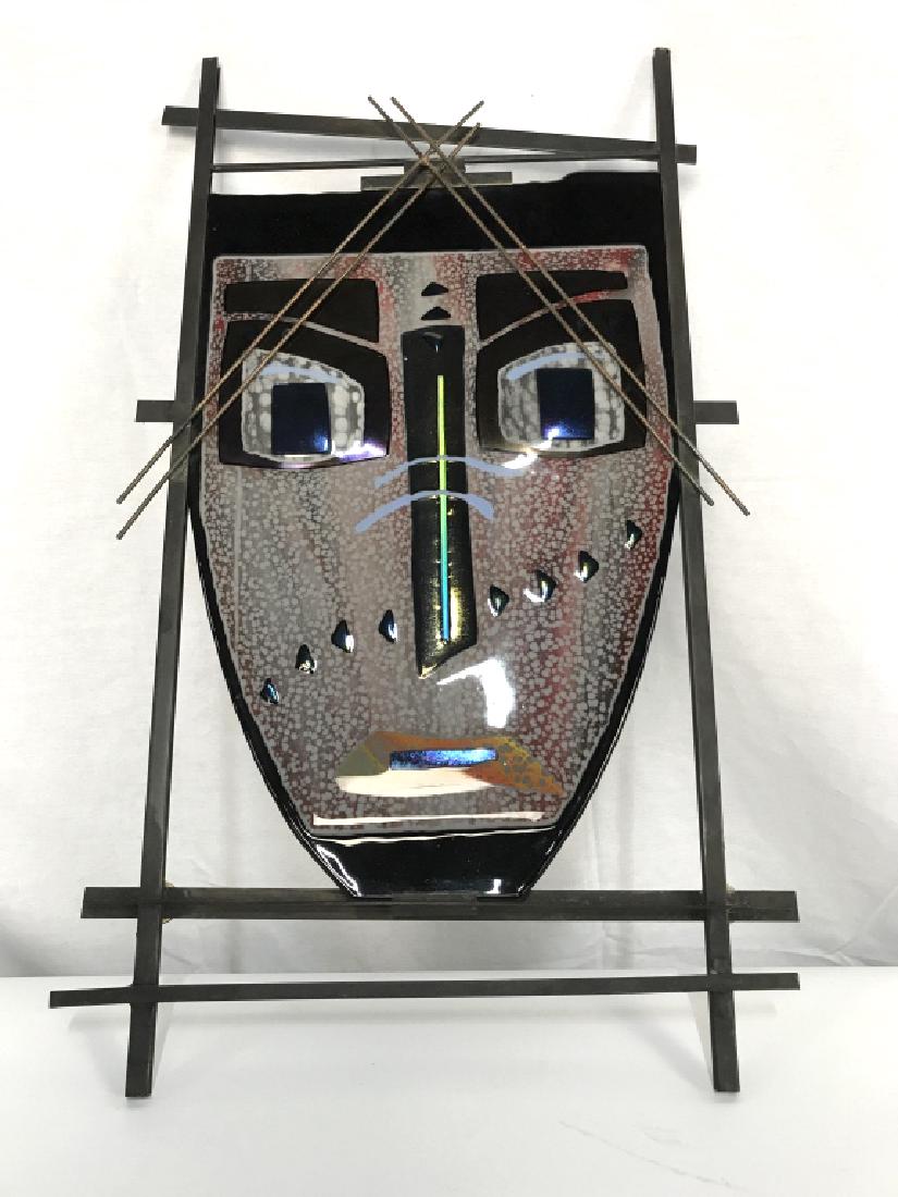 Pair Signed MEKO Glass and Metal Mask Sculptures