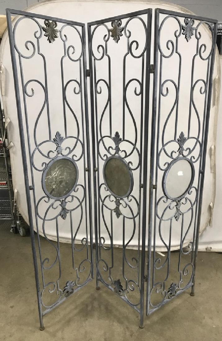 Three Panel Iron Room Divider With Scroll Design