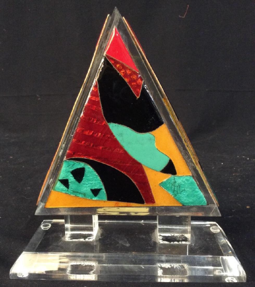 Lucite Enamel Triangle Sculpture
