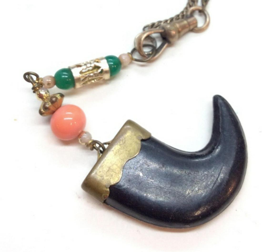 Beaded Necklace W Bear Claw Style Pendant