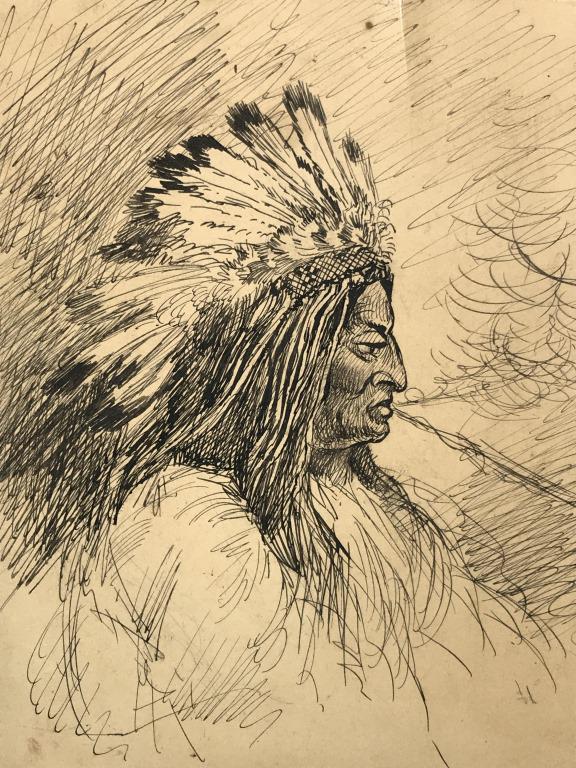Vintage Native American Ink Drawing - Jan 29, 2020 | The Benefit Shop ...