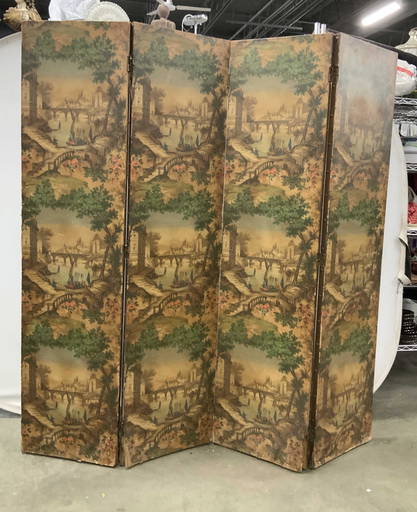 Antique Four Panel Folding Screen