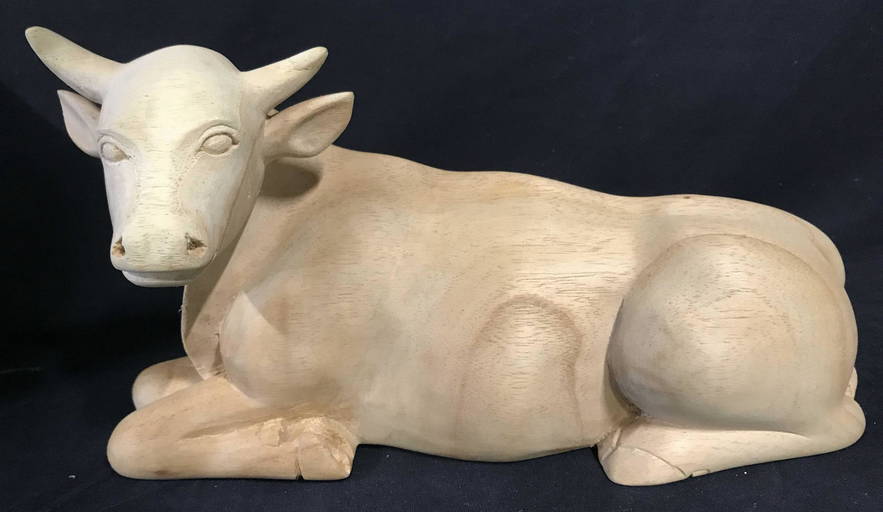 Hand Carved Wooden Bull Sculpture