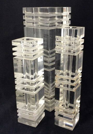 Mid Century Set 3 Lucite Vases
