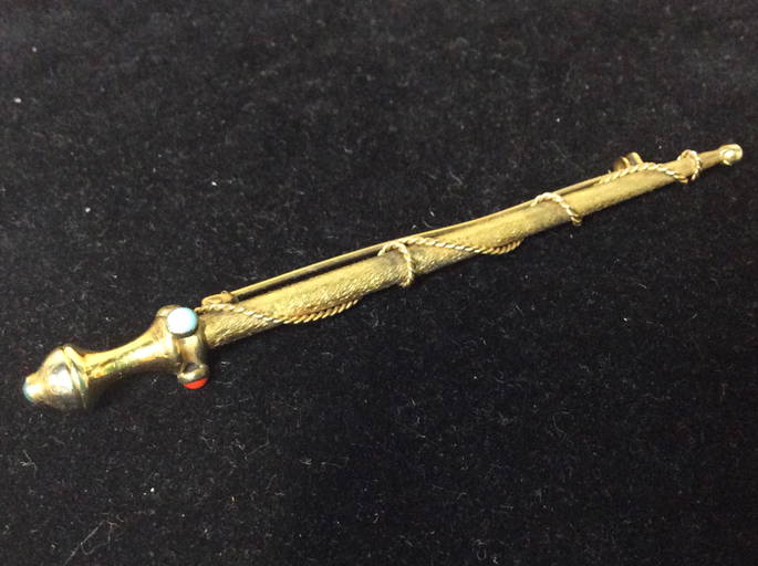 Vintage Brass French Scepter Pin