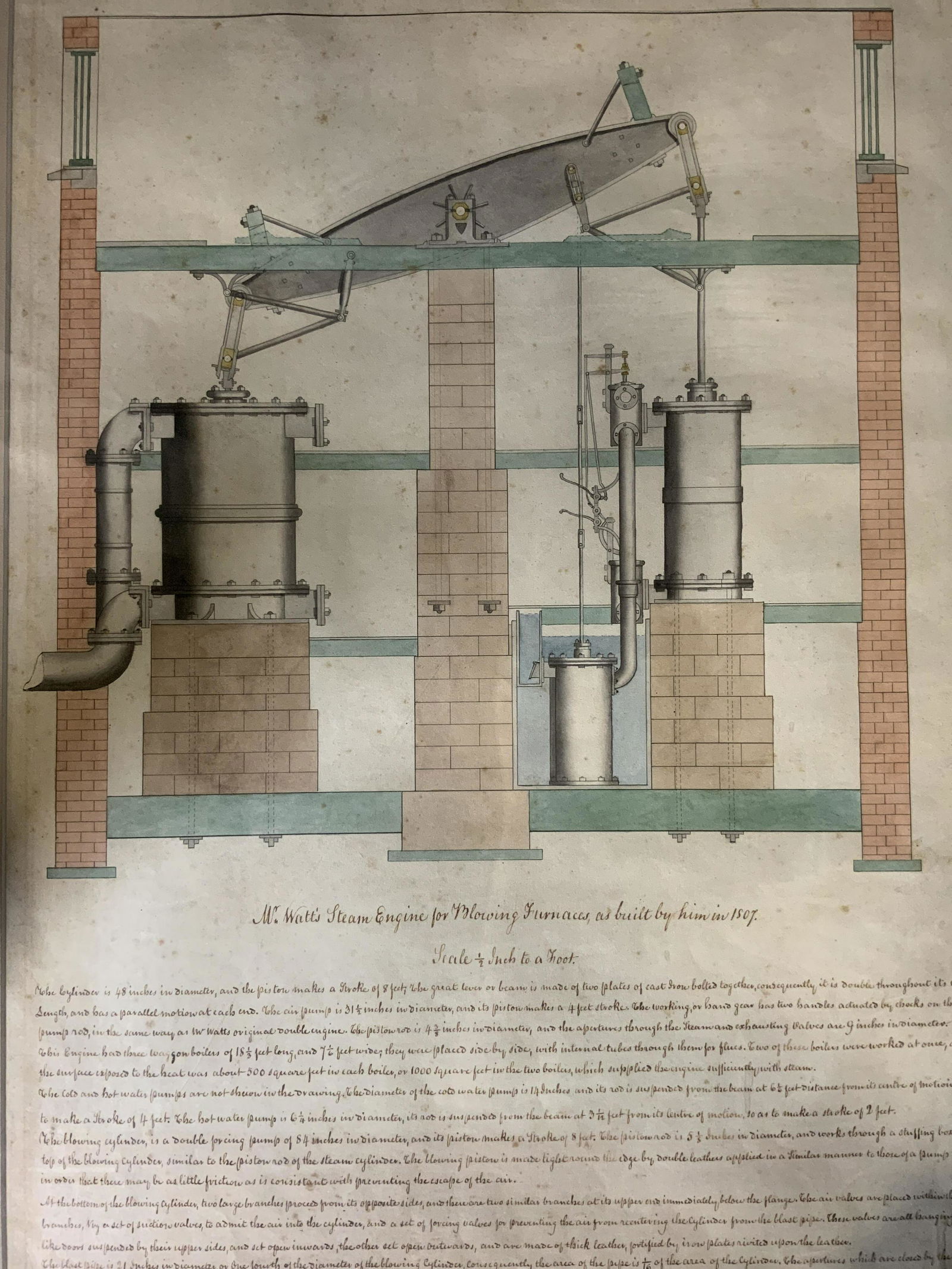Antique Watt’s Steam Engine Lithograph