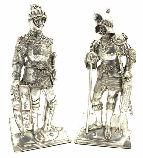 Silver Plated Knights In Medieval Armor Book Ends