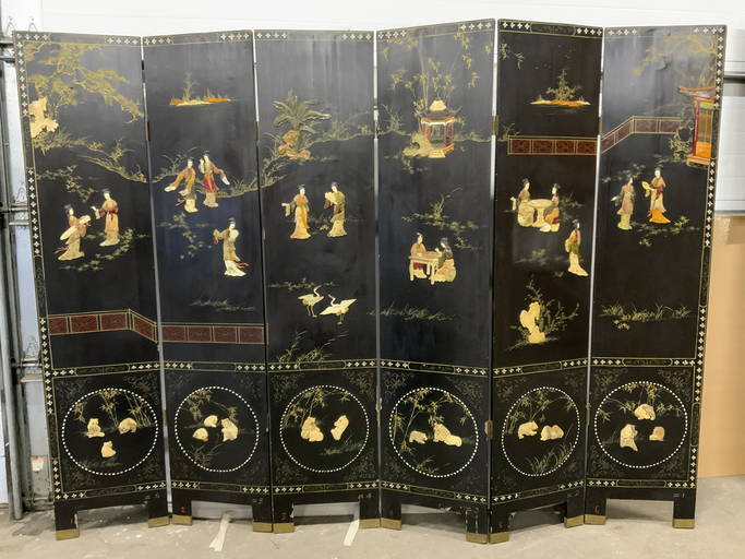 Vintage Asian Six Panel Wooden Room Partition