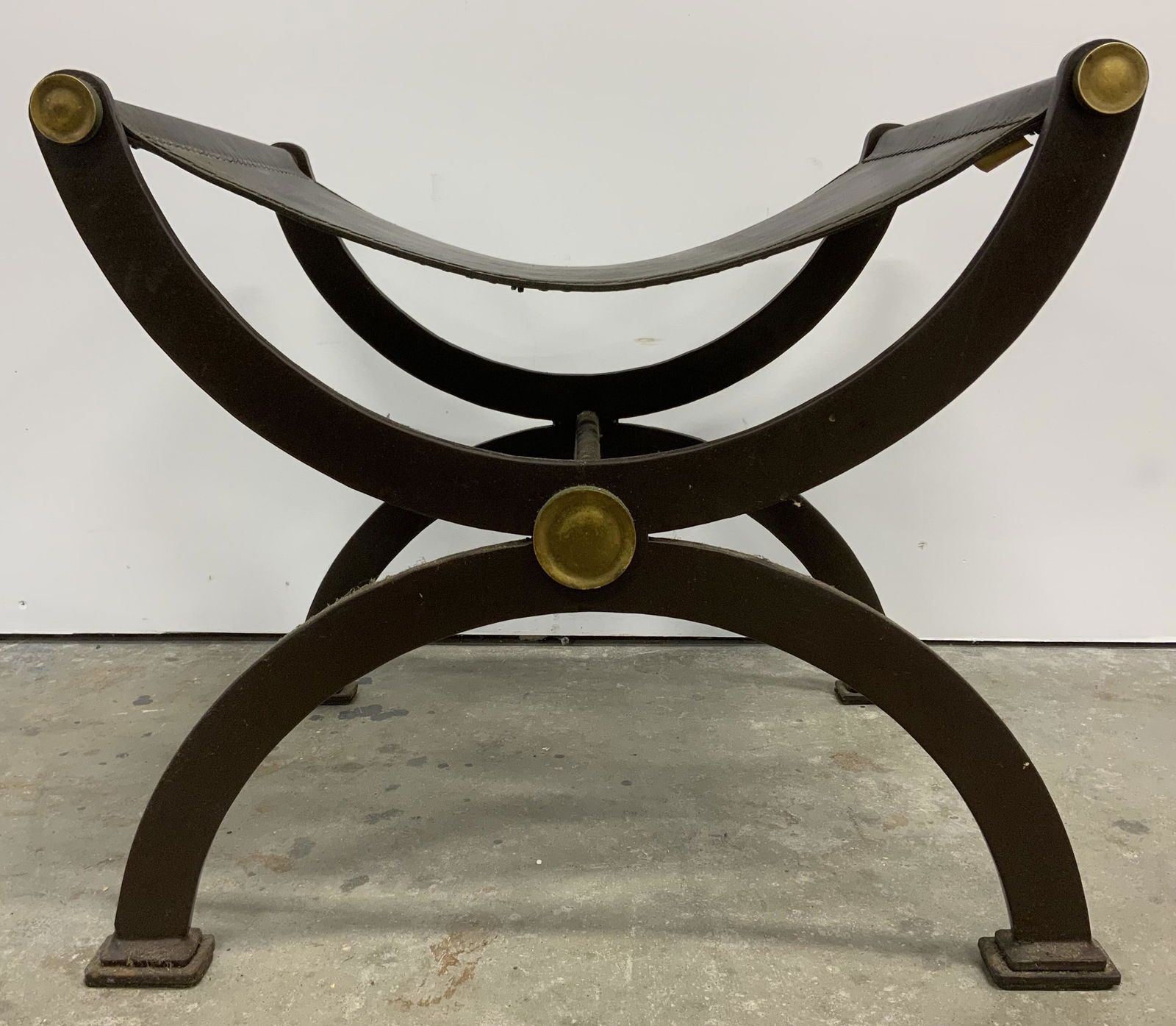 Vintage Iron & Leather Sling Bench