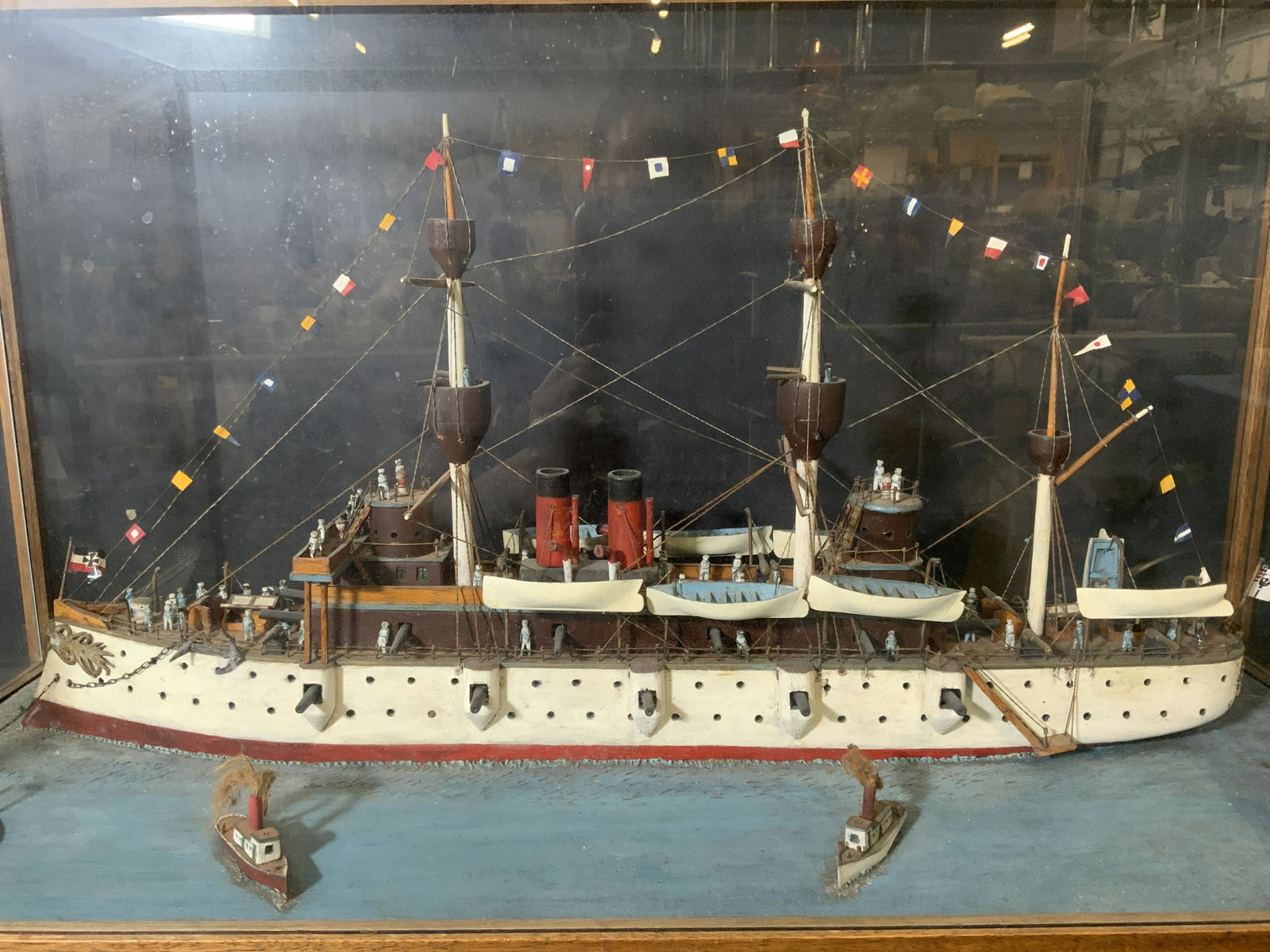 Large Scale Handcrafted Model War Ship In Case