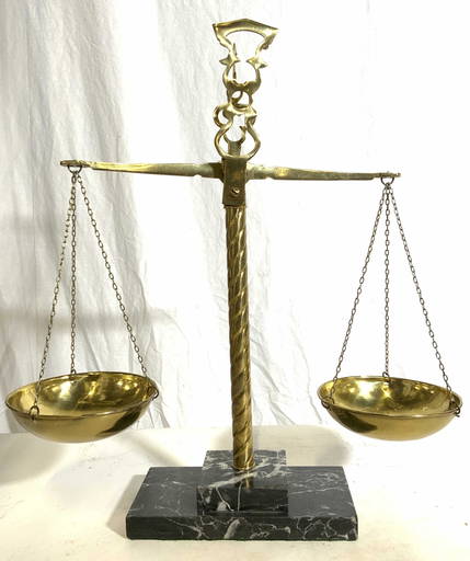 Antique Ornate Italian Brass & Marble Scale