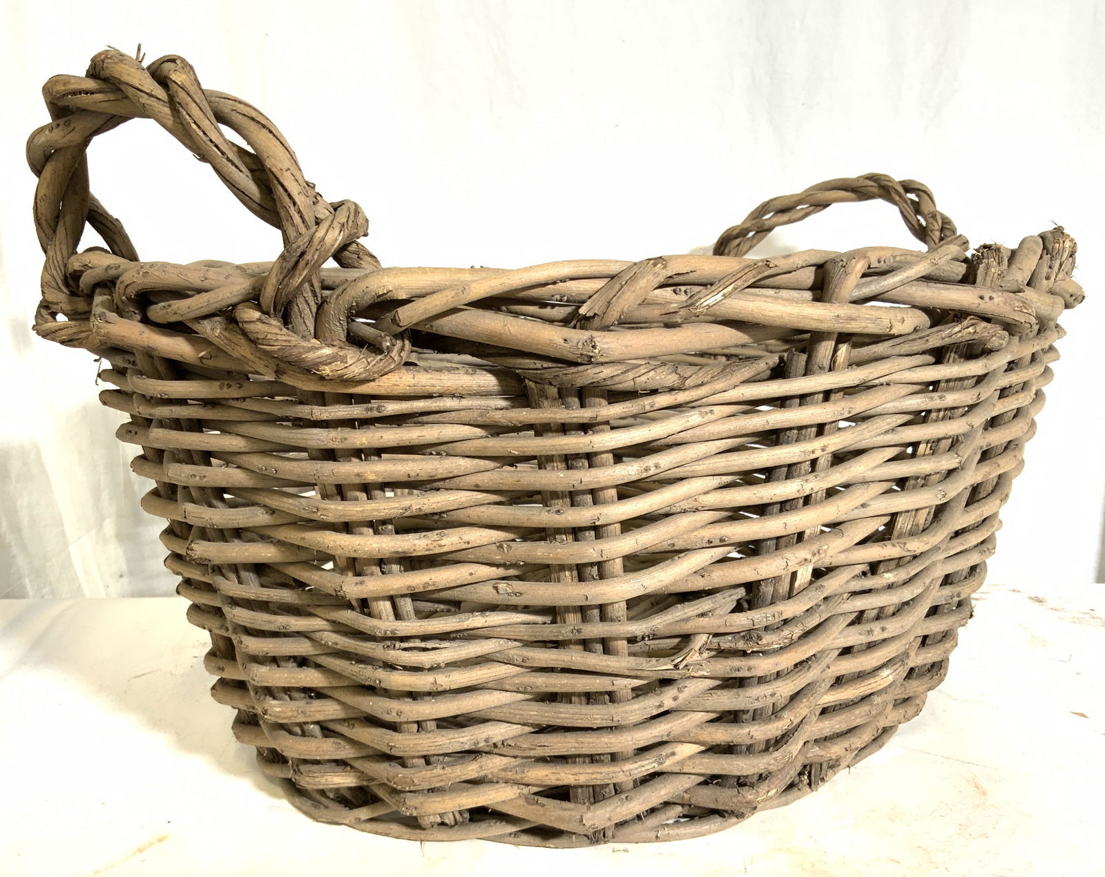 Vintage Woven Wicker Basket W Handles