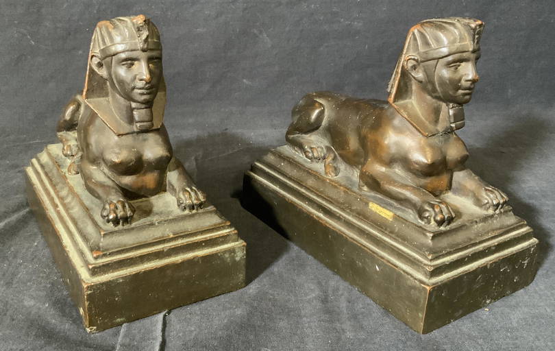 Pair Metal Cast Sphinx Statues - Jul 07, 2021 | The Benefit Shop ...