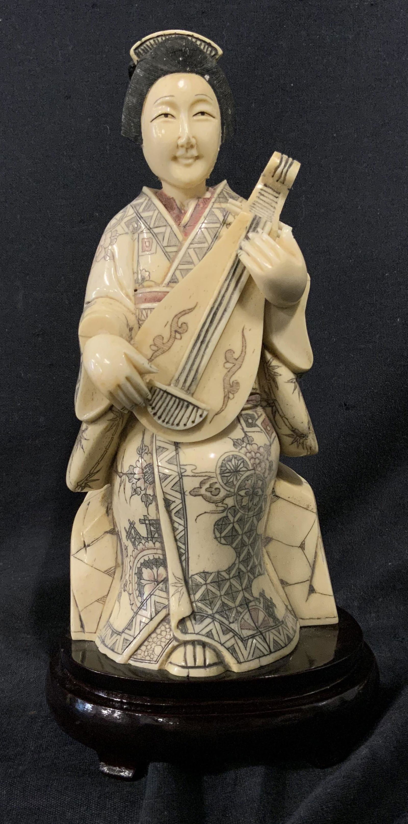 Asian Female with String Instrument Resin Figural | Barnebys