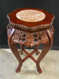 Royola Pacific Asian Marble Top Wooden Side Table