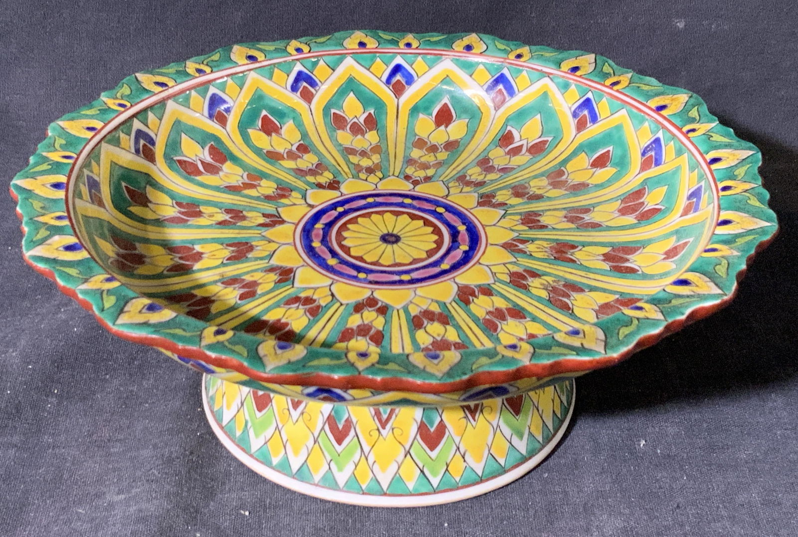 Vintage Hand Painted Ceramic Pedestal Dish